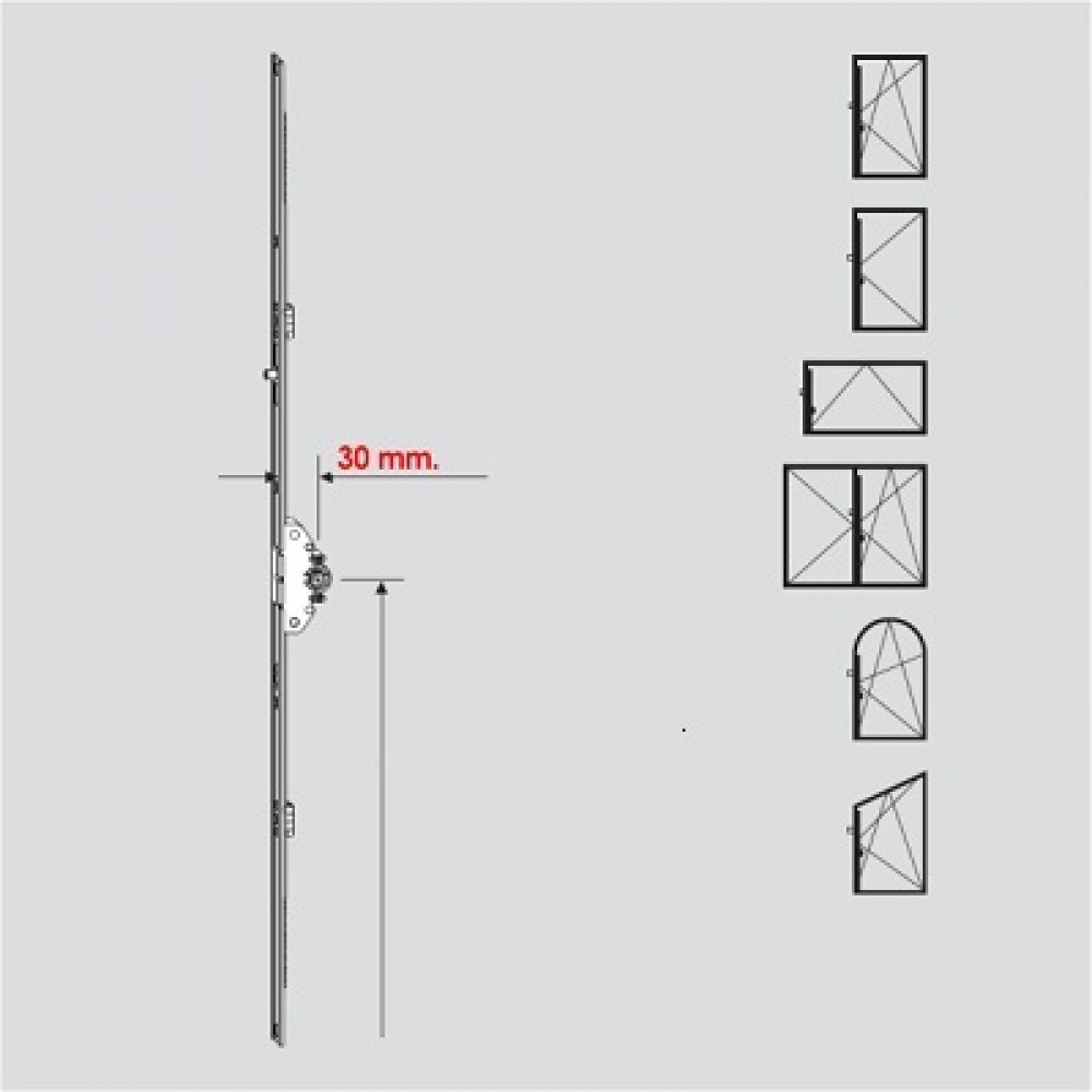 Roto NT Çift Aç. İspanyolet - Kol Yeri Ortada 30 mm 1201-1600 ...